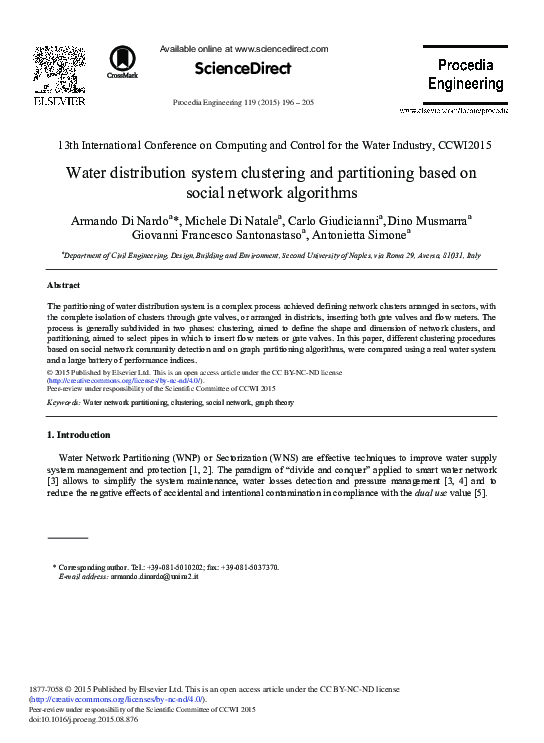 Pdf Water Distribution System Clustering And Partitioning Based On Social Network Algorithms