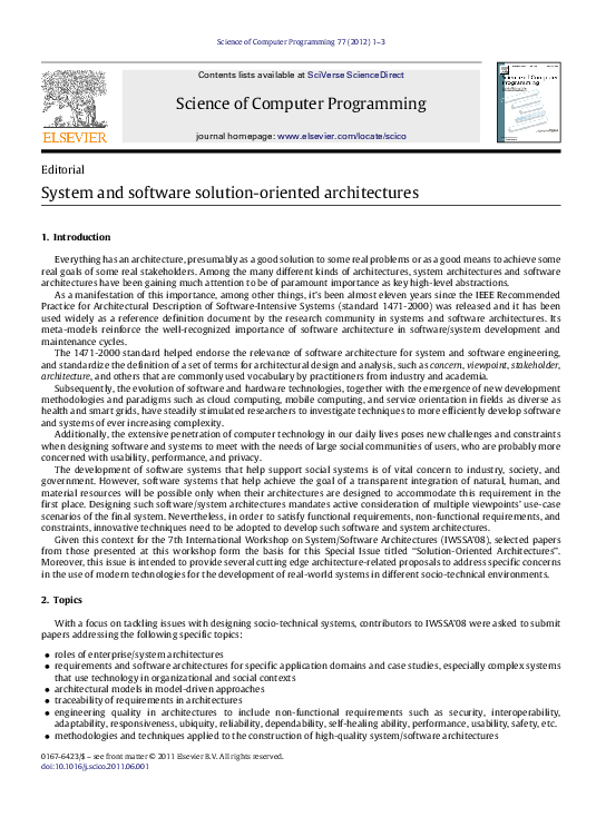 (PDF) System and software solution-oriented architectures