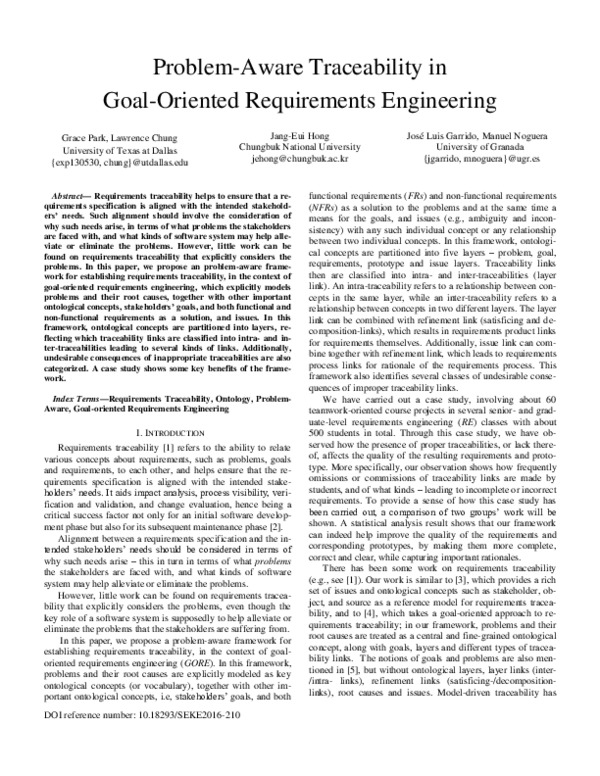 (PDF) Problem-Aware Traceability in Goal-Oriented Requirements Engineering
