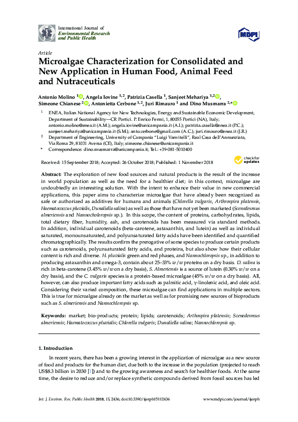 (PDF) Microalgae Characterization for Consolidated and New Application in Human Food, Animal ...
