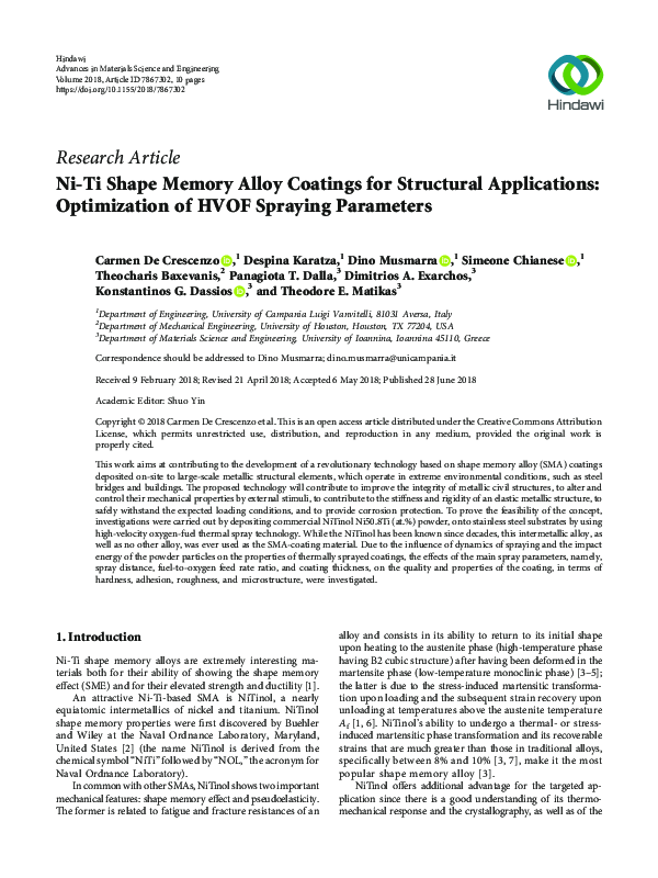 (PDF) Ni-Ti Shape Memory Alloy Coatings for Structural Applications ...