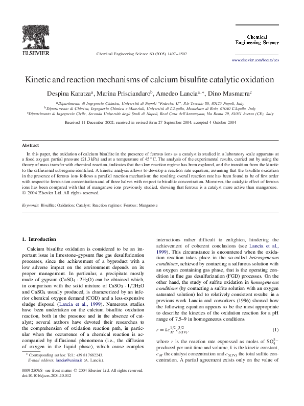 (PDF) Kinetic and reaction mechanisms of calcium bisulfite catalytic ...