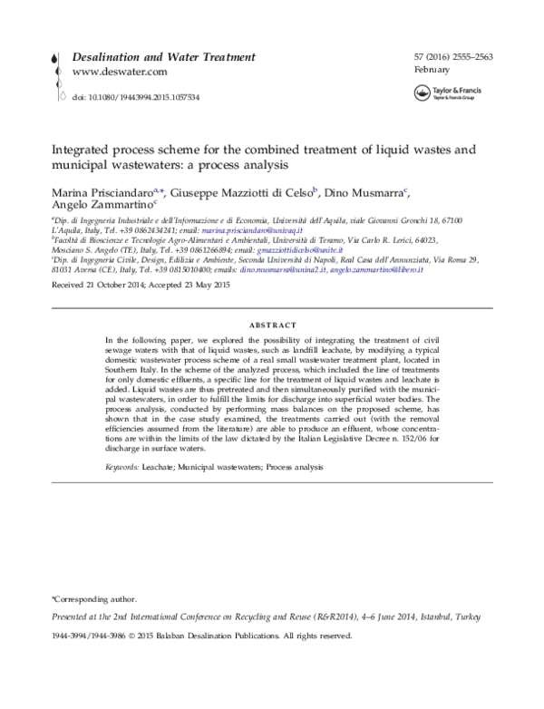 (PDF) Integrated process scheme for the combined treatment of liquid ...