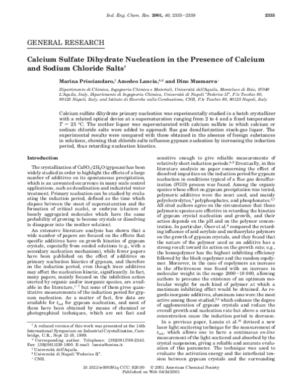(PDF) Calcium Sulfate Dihydrate Nucleation in the Presence of Calcium ...