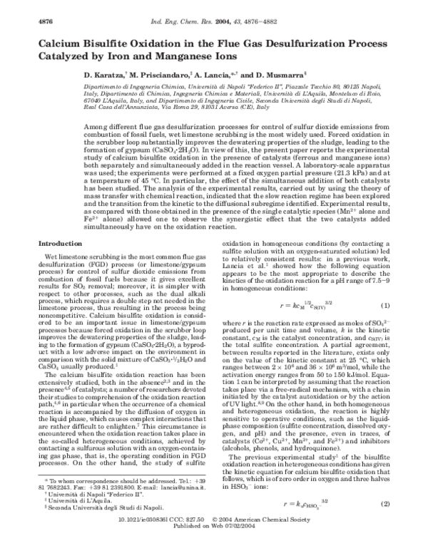 (PDF) Calcium Bisulfite Oxidation in the Flue Gas Desulfurization ...