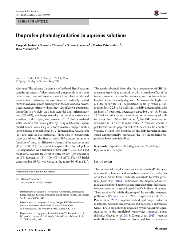 (PDF) Ibuprofen photodegradation in aqueous solutions