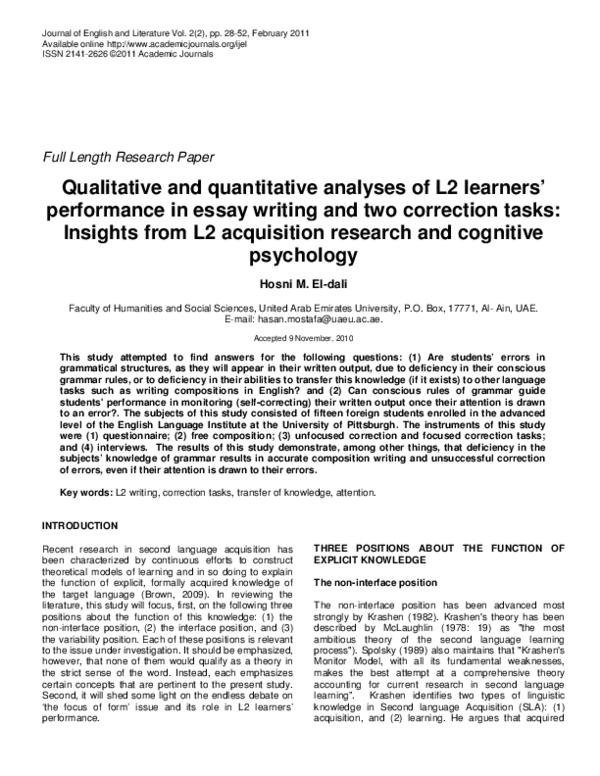 (PDF) Qualitative and quantitative analyses of L2 learners' performance ... (PDF) Qualitative and quantitative analyses of L2 learners' performance ...