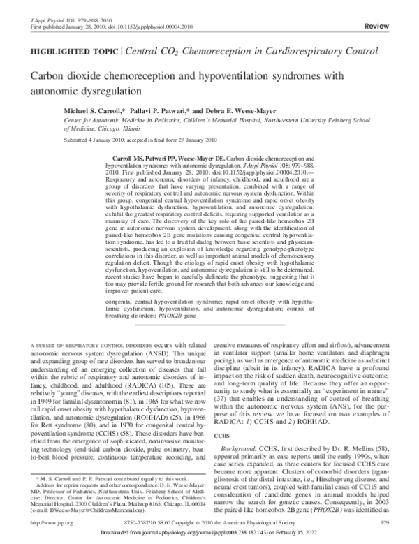 (PDF) Carbon dioxide chemoreception and hypoventilation syndromes with ...