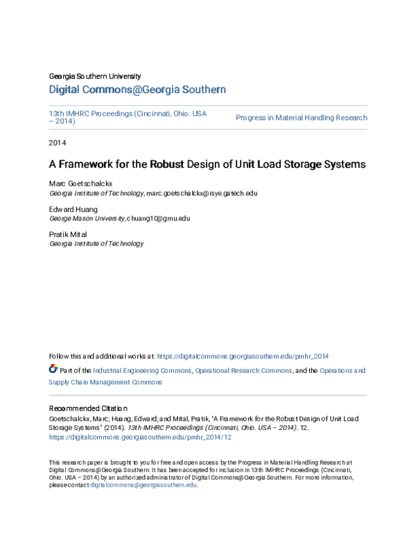 (PDF) A Framework for the Robust Design of Unit Load Storage Systems