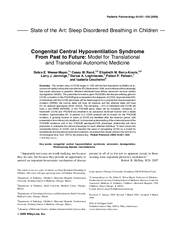 (PDF) Congenital central hypoventilation syndrome from past to future ...