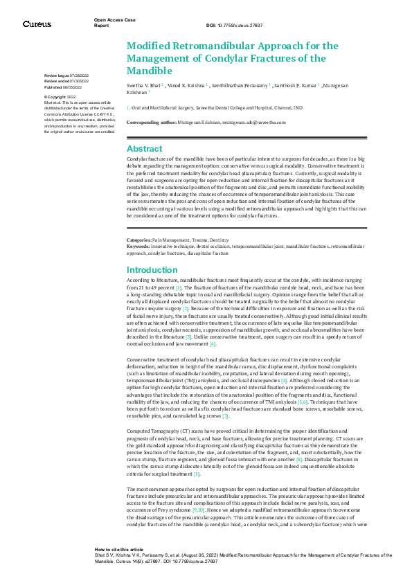 (PDF) Modified Retromandibular Approach for the Management of Condylar ...