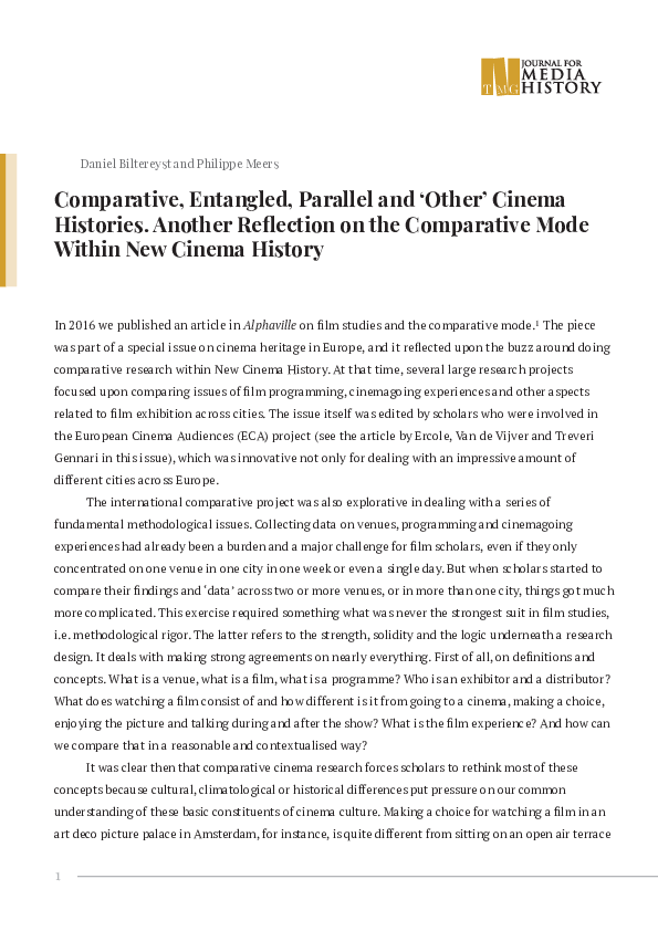 (PDF) Comparative, Entangled, Parallel and ‘Other’ Cinema Histories ...