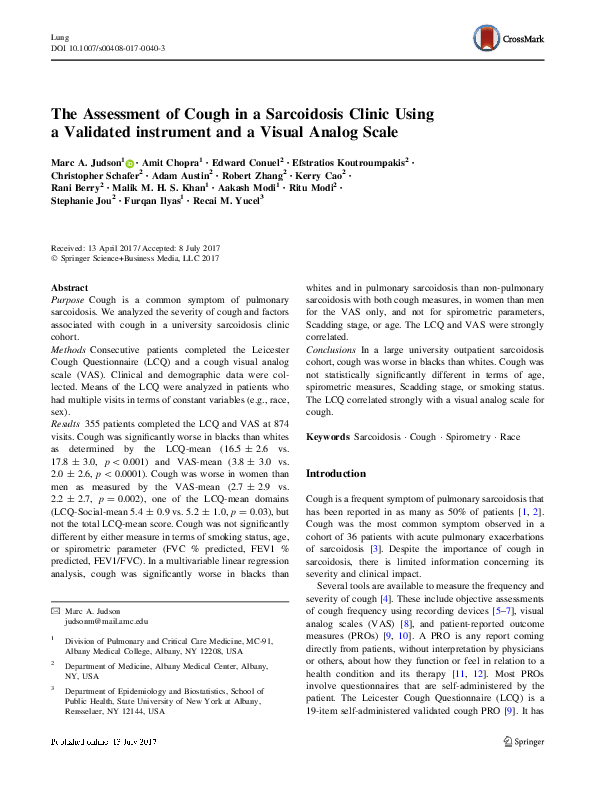 (PDF) The Assessment of Cough in a Sarcoidosis Clinic Using a Validated ...