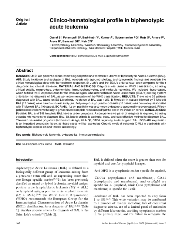 (PDF) Clinico-hematological profile in biphenotypic acute leukemia
