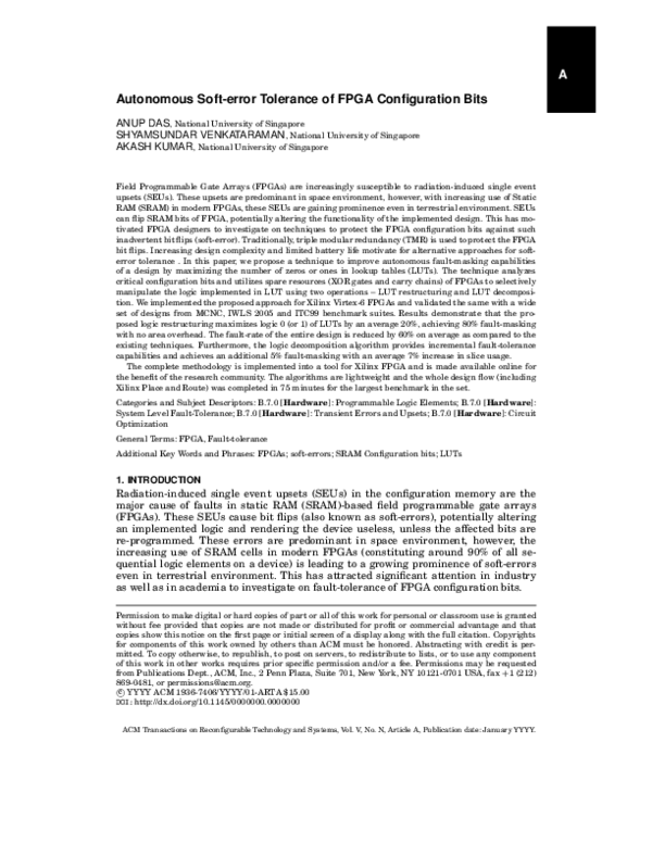 Pdf Autonomous Soft Error Tolerance Of Fpga Configuration Bits