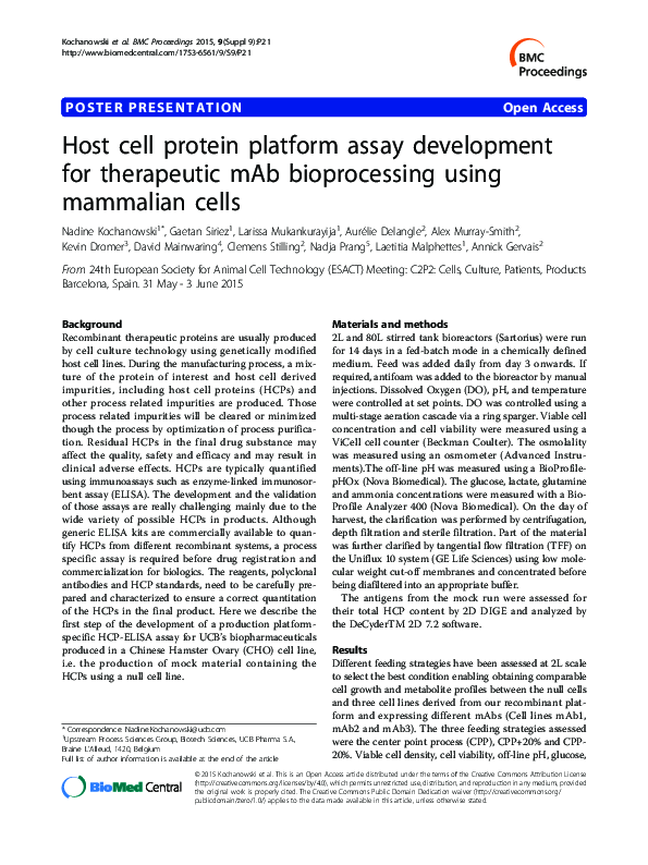 (PDF) Host cell protein platform assay development for therapeutic mAb bioprocessing using ...