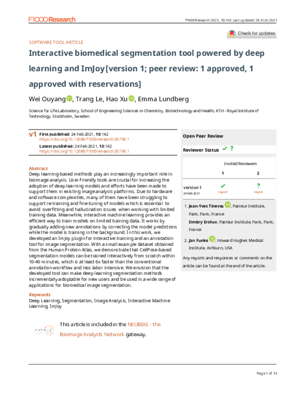 Pdf Interactive Biomedical Segmentation Tool Powered By Deep Learning And Imjoy