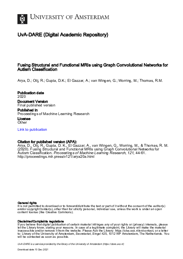 Pdf Fusing Structural And Functional Mris Using Graph Convolutional Networks For Autism
