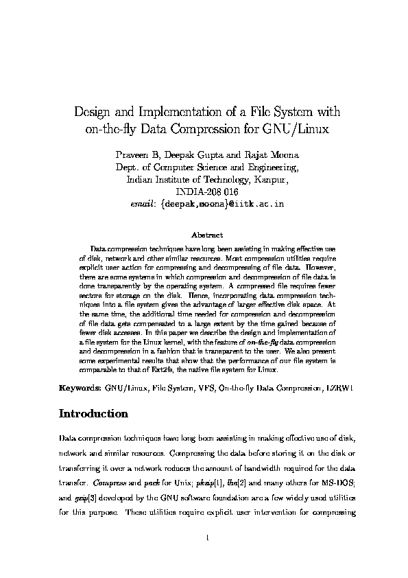 Pdf Design And Implementation Of A File System With On The Fly Data Compression For Gnulinux