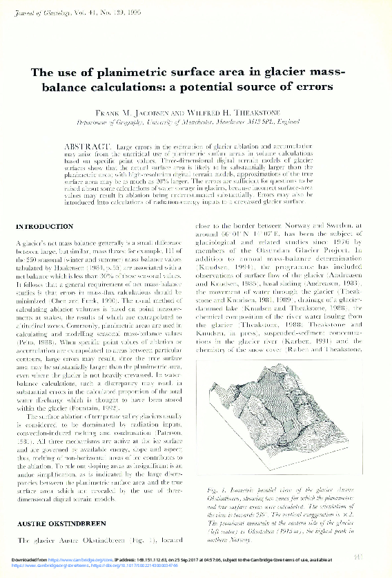 (PDF) The use of planimetric surface area in glacier mass-balance ...