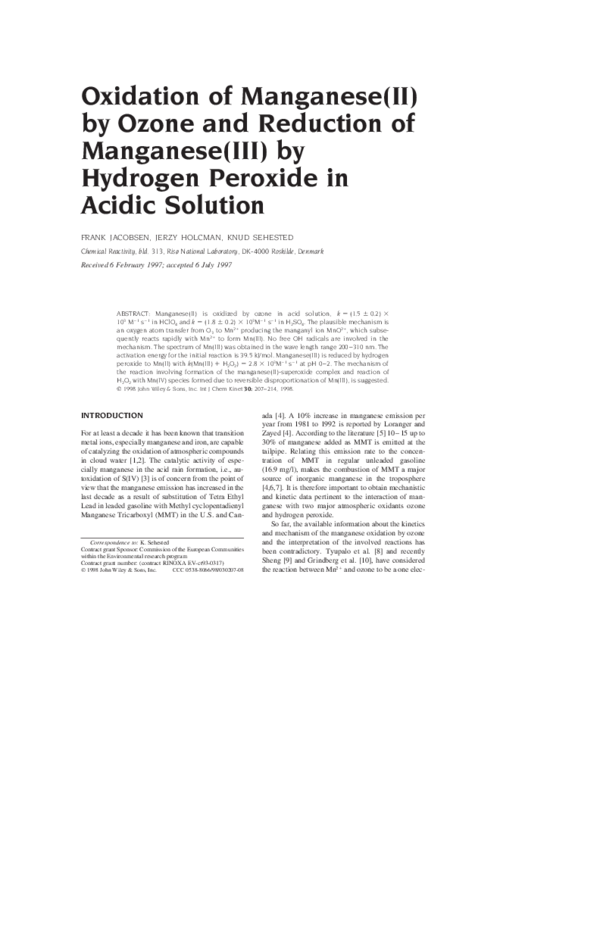 (PDF) Oxidation of manganese(II) by ozone and reduction of manganese ...