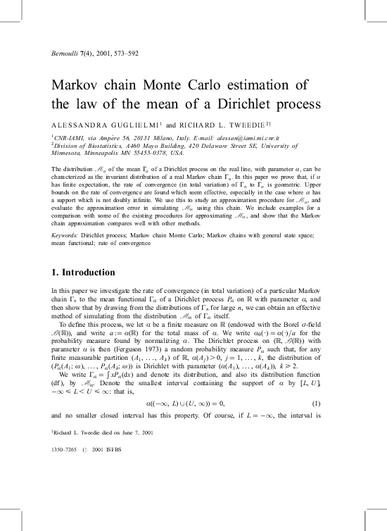 (PDF) Markov Chain Monte Carlo Estimation of the Law of the Mean of a Dirichlet Process