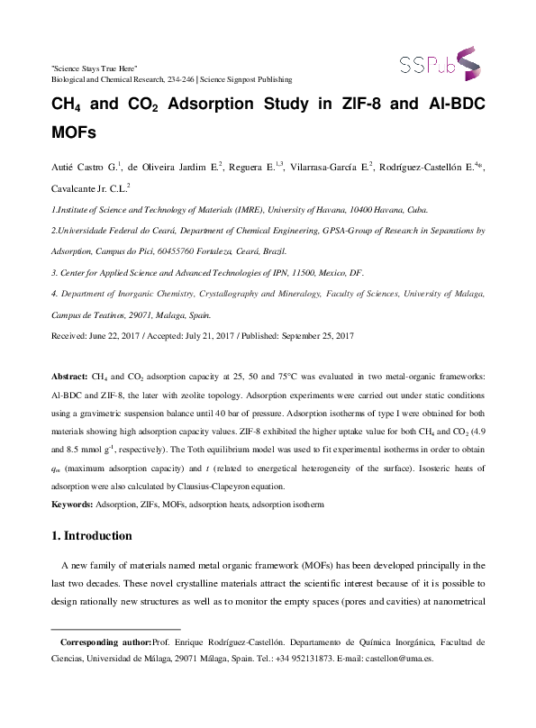 (PDF) CH4 and CO2 Adsorption Study in ZIF‐8 and Al‐BDC Mofs