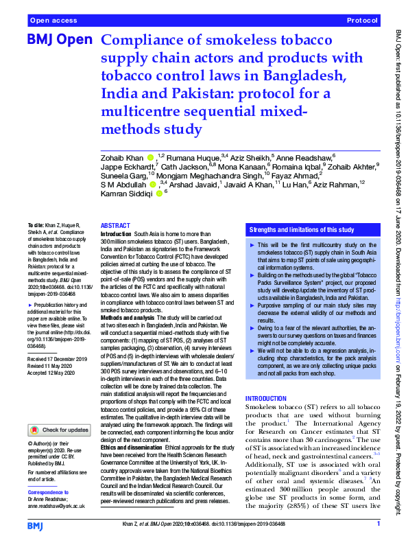(PDF) Compliance of smokeless tobacco supply chain actors and products ...