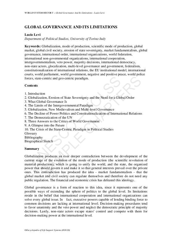 (PDF) Global Governance and Its Limitations