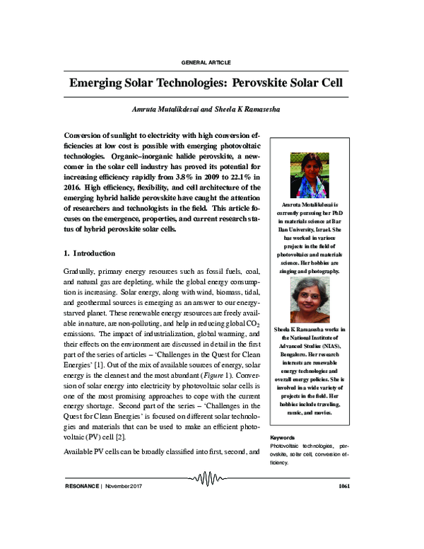 (PDF) Emerging solar technologies: Perovskite solar cell