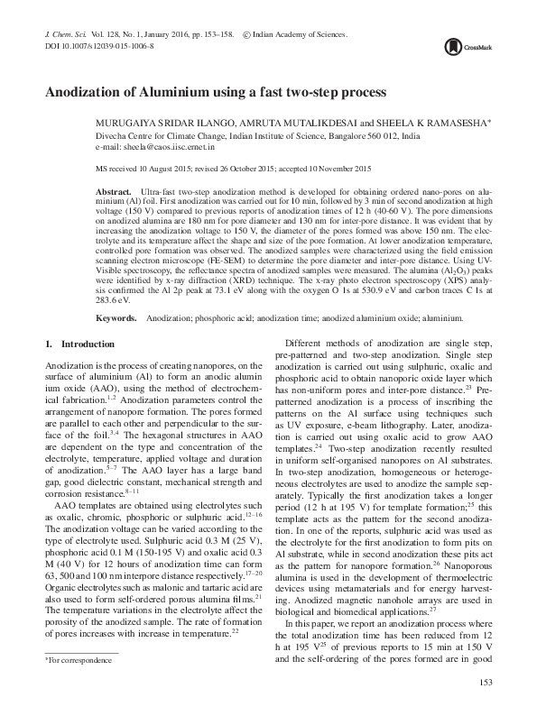 (PDF) Anodization of Aluminium using a fast two-step process