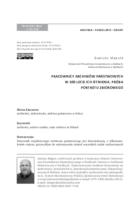 (PDF) Pracownicy archiwów państwowych w 100-lecie ich istnienia. Próba ...