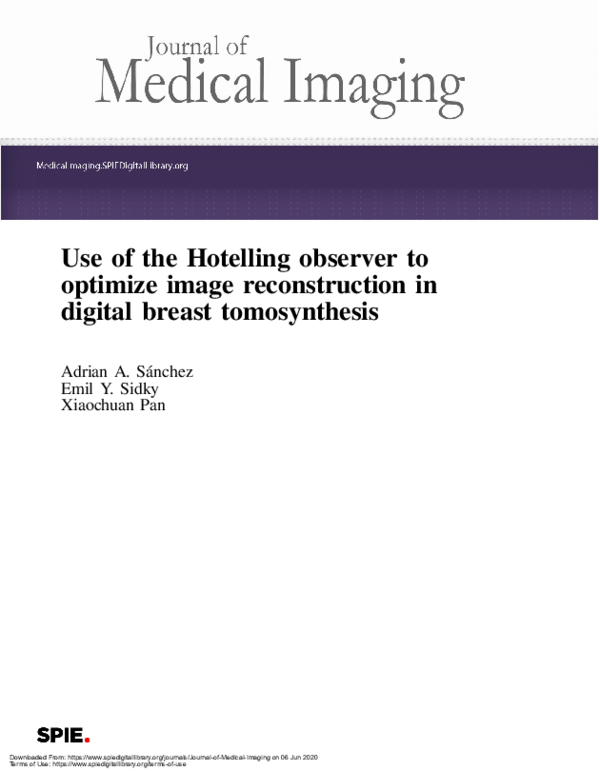 (PDF) Use of the Hotelling observer to optimize image reconstruction in digital breast tomosynthesis