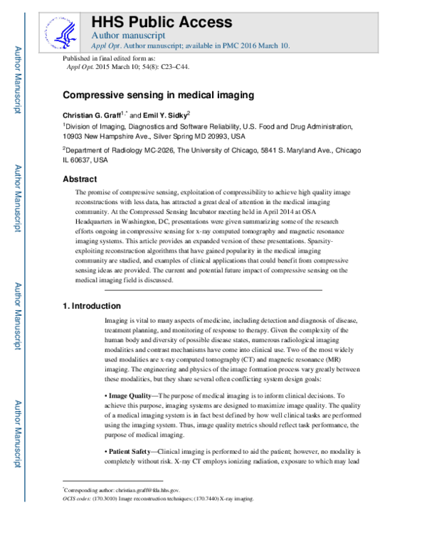 Pdf Compressive Sensing In Medical Imaging