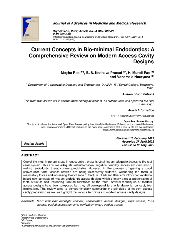 (PDF) Current Concepts in Bio-minimal Endodontics: A Comprehensive ...