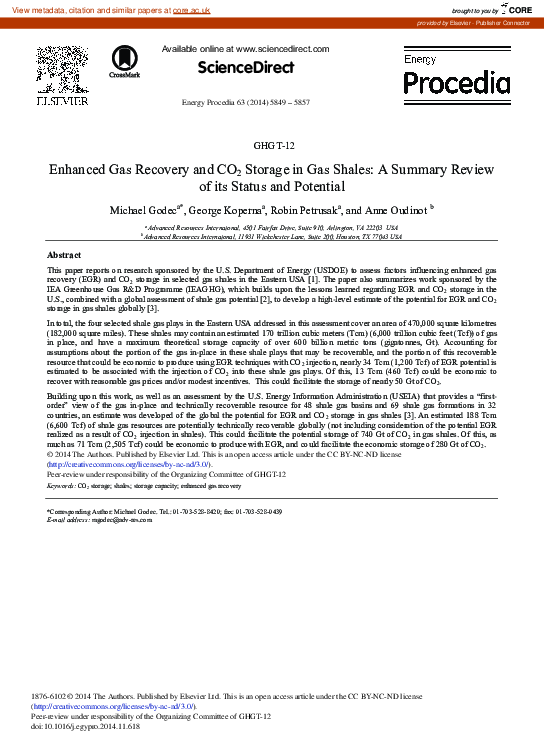 (PDF) Enhanced Gas Recovery and CO2 Storage in Gas Shales: A Summary ...