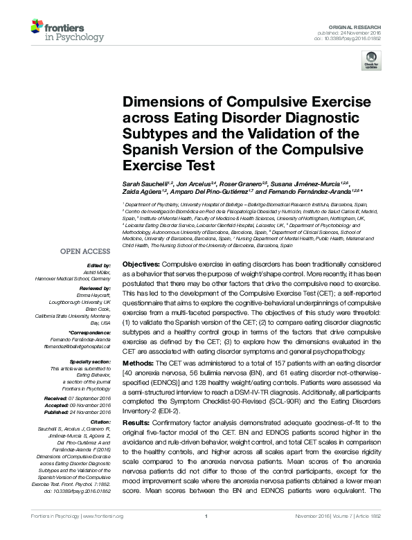 (PDF) Dimensions of Compulsive Exercise across Eating Disorder ...