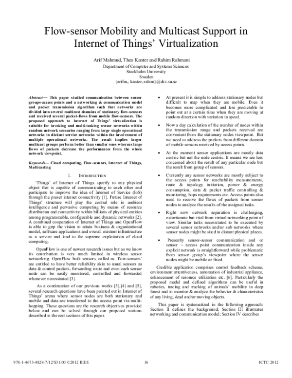 (PDF) Flow-sensor mobility and multicast support in Internet of Things' virtualization