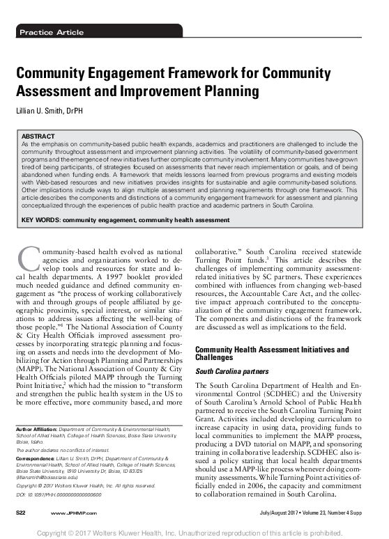 (PDF) Community Engagement Framework for Community Assessment and ...