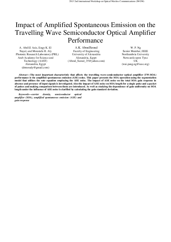 (PDF) Impact of amplified spontaneous emission on the travelling wave semiconductor optical ...