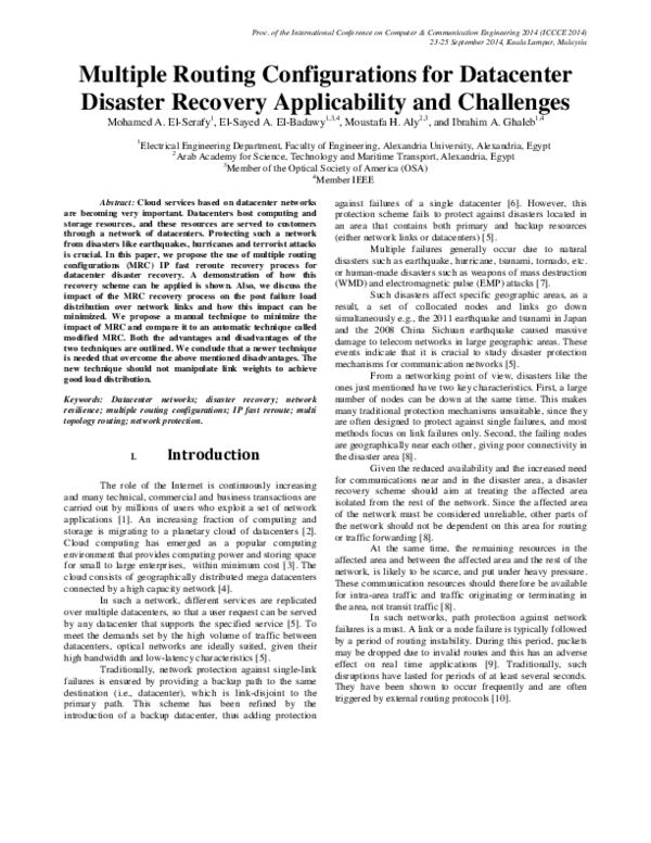 Pdf Multiple Routing Configurations For Datacenter Disaster Recovery