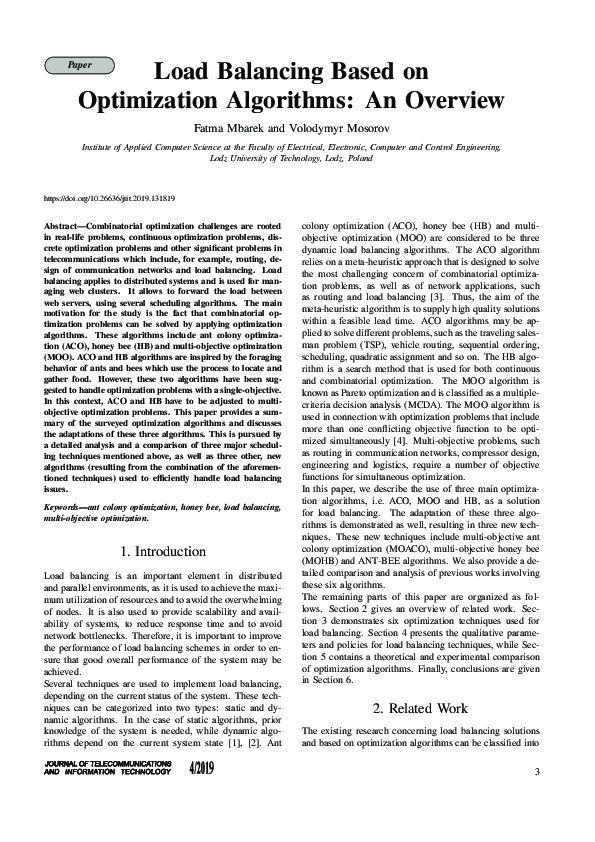 Pdf Load Balancing Based On Optimization Algorithms An Overview 2068