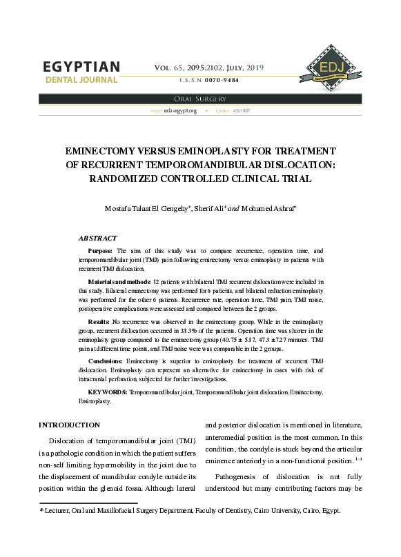 (PDF) Eminectomy versus eminoplasty for treatment of recurrent ...