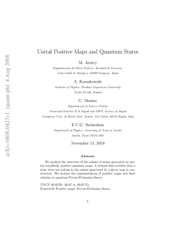 (PDF) Unital Positive Maps and Quantum States