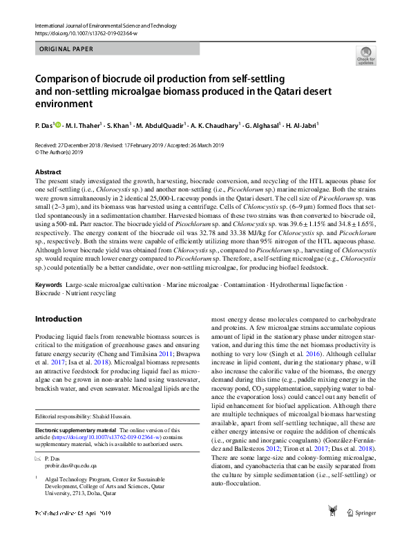 (PDF) Comparison of biocrude oil production from self-settling and non ...