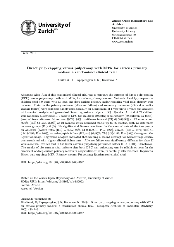 (PDF) Direct pulp capping versus pulpotomy with MTA for carious primary ...