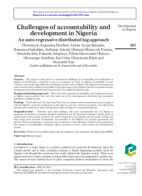(PDF) Challenges of accountability and development in Nigeria ...