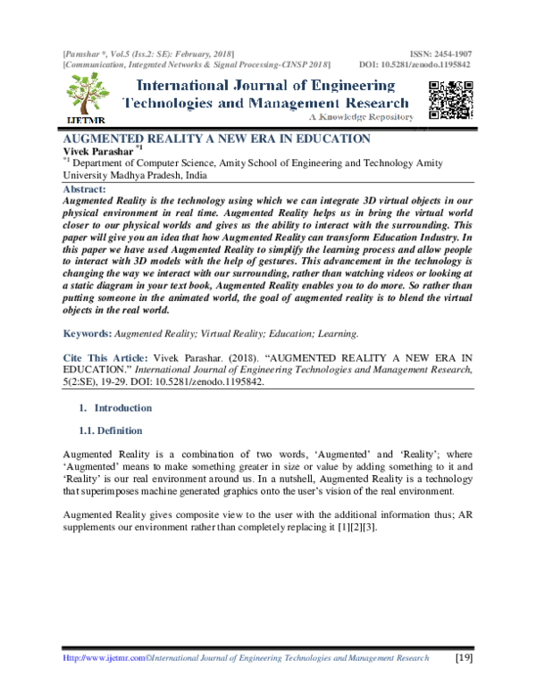 (PDF) Augmented Reality a New Era in Education