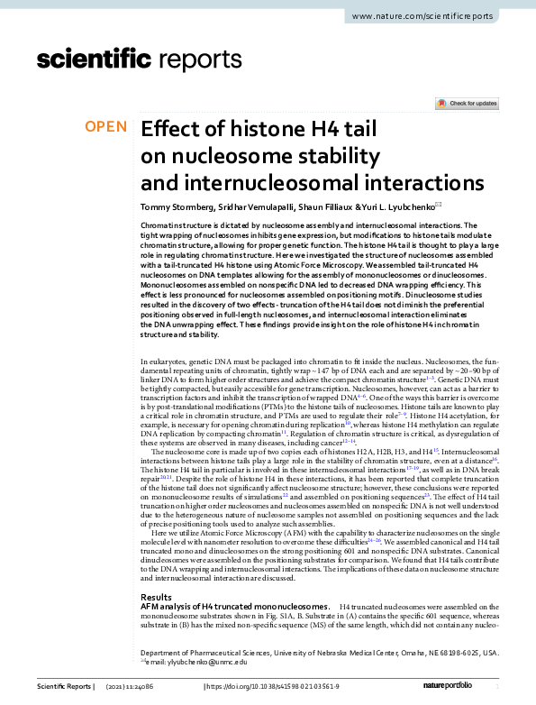 (PDF) Effect of histone H4 tail on nucleosome stability and internucleosomal interactions
