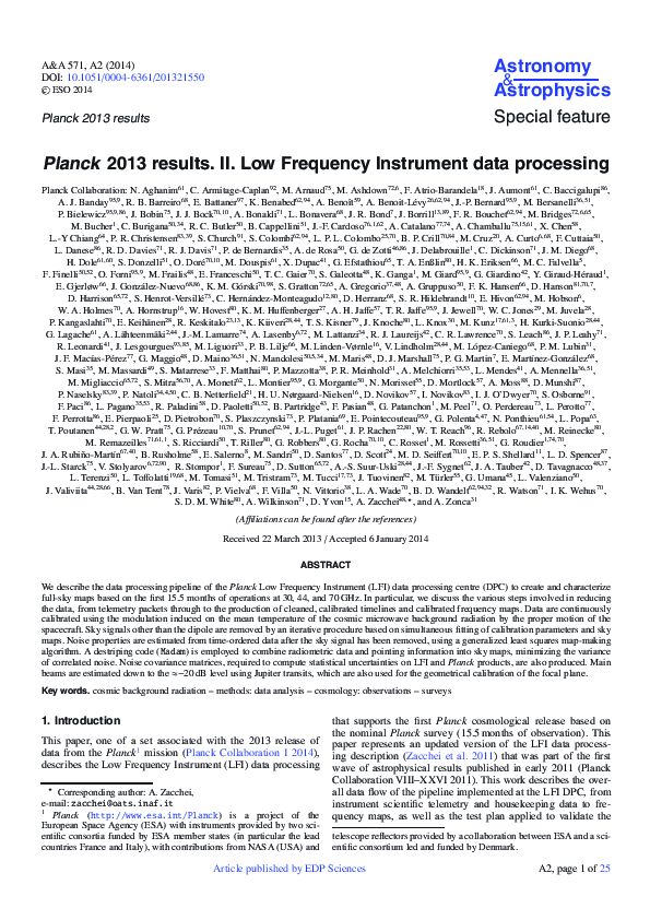 (PDF) Planck2013 results. II. Low Frequency Instrument data processing
